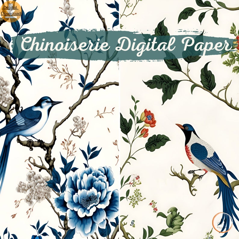 12 Colourful Chinoiserie Digital Pattern Paper Chinoiserie - Etsy