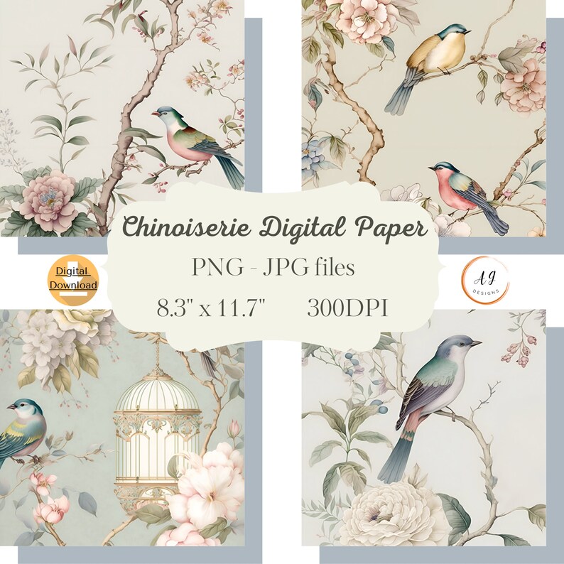 8 Bird Chinoiserie Paper Chinoiserie Art Chinoiserie Paper - Etsy