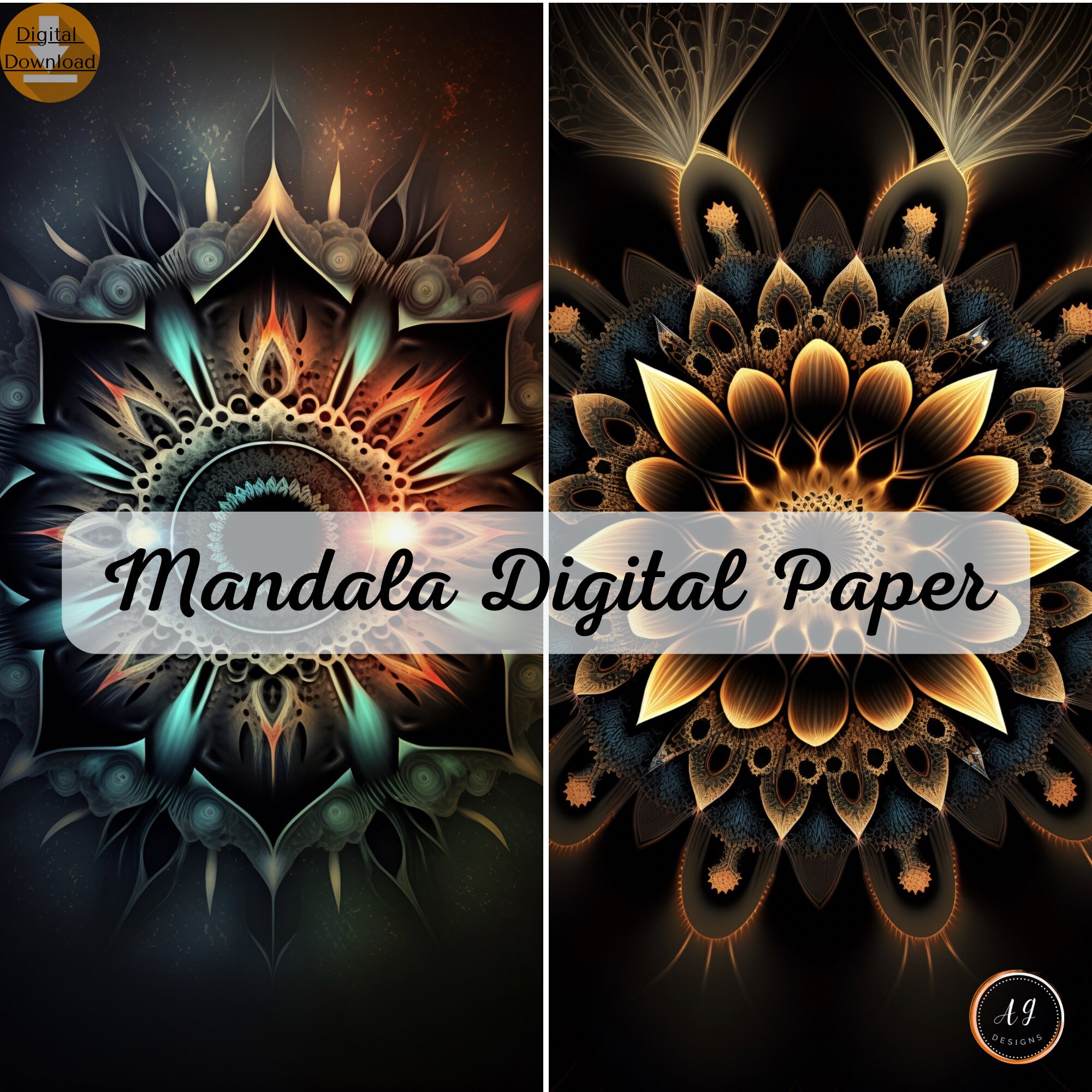 12 Mandala Digital Paper, Mandala Paper, Mandala Art, Mandala Digital ...