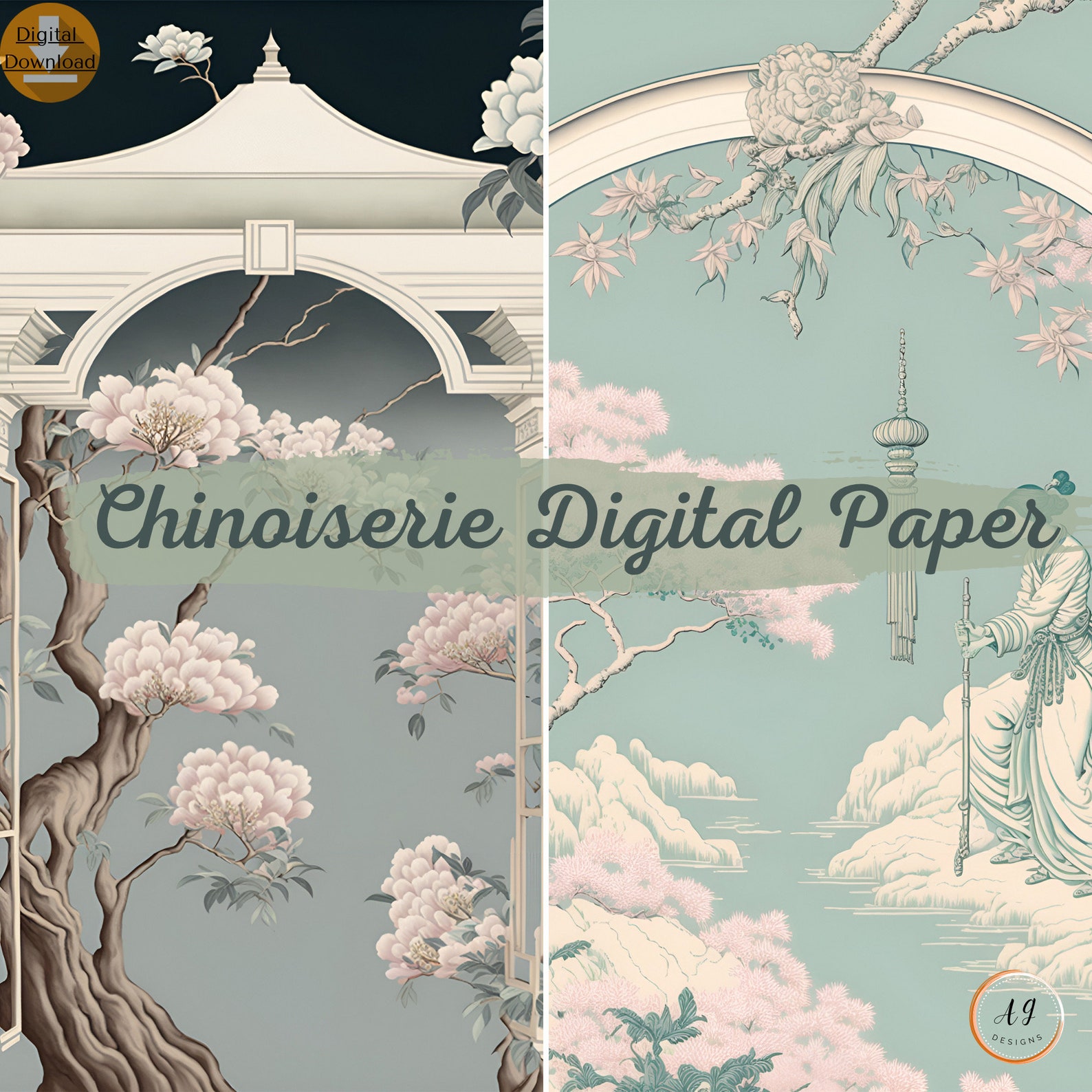 8 Colourful Chinoiserie Paper Chinoiserie Art Chinoiserie - Etsy