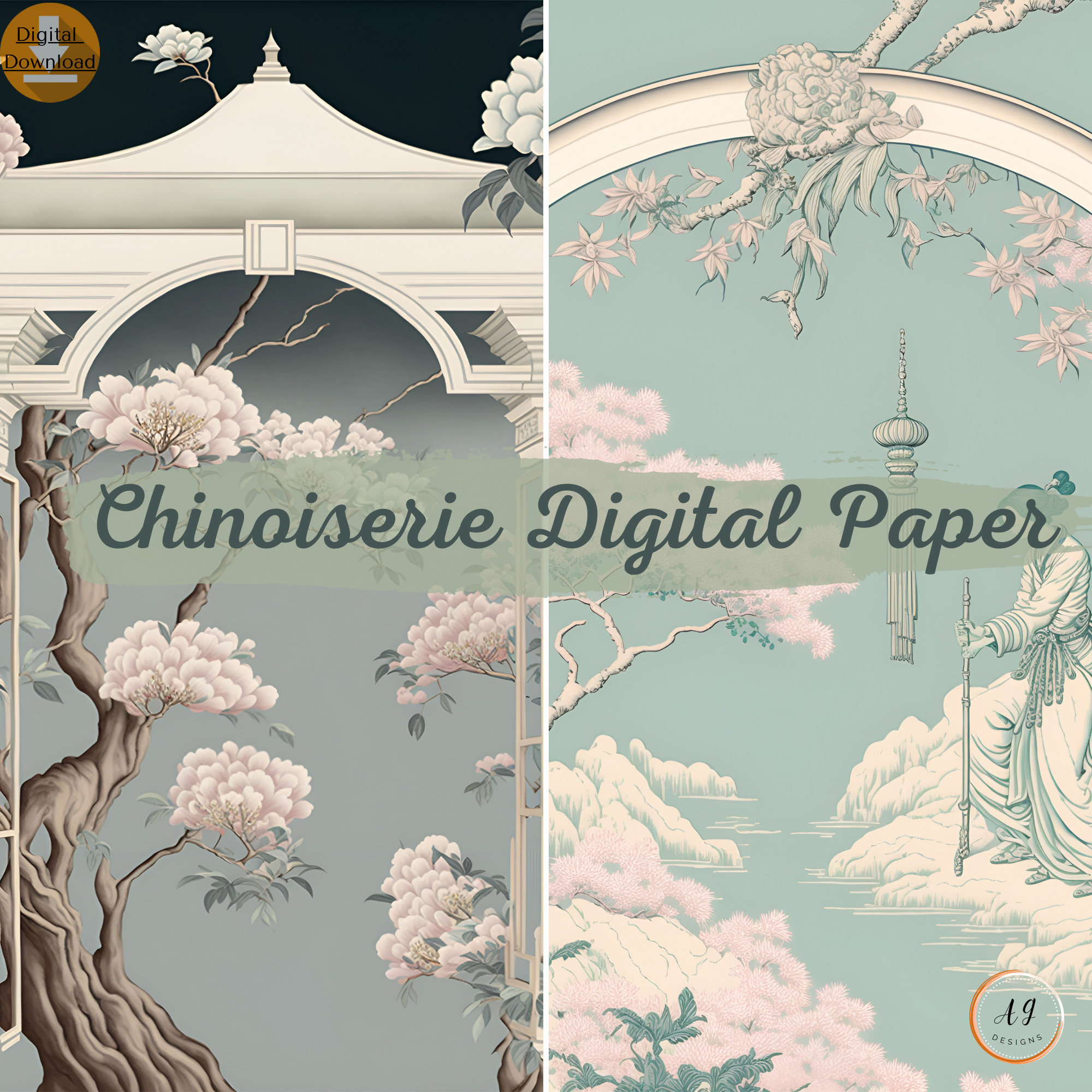 8 Colourful Chinoiserie Paper Chinoiserie Art Chinoiserie - Etsy