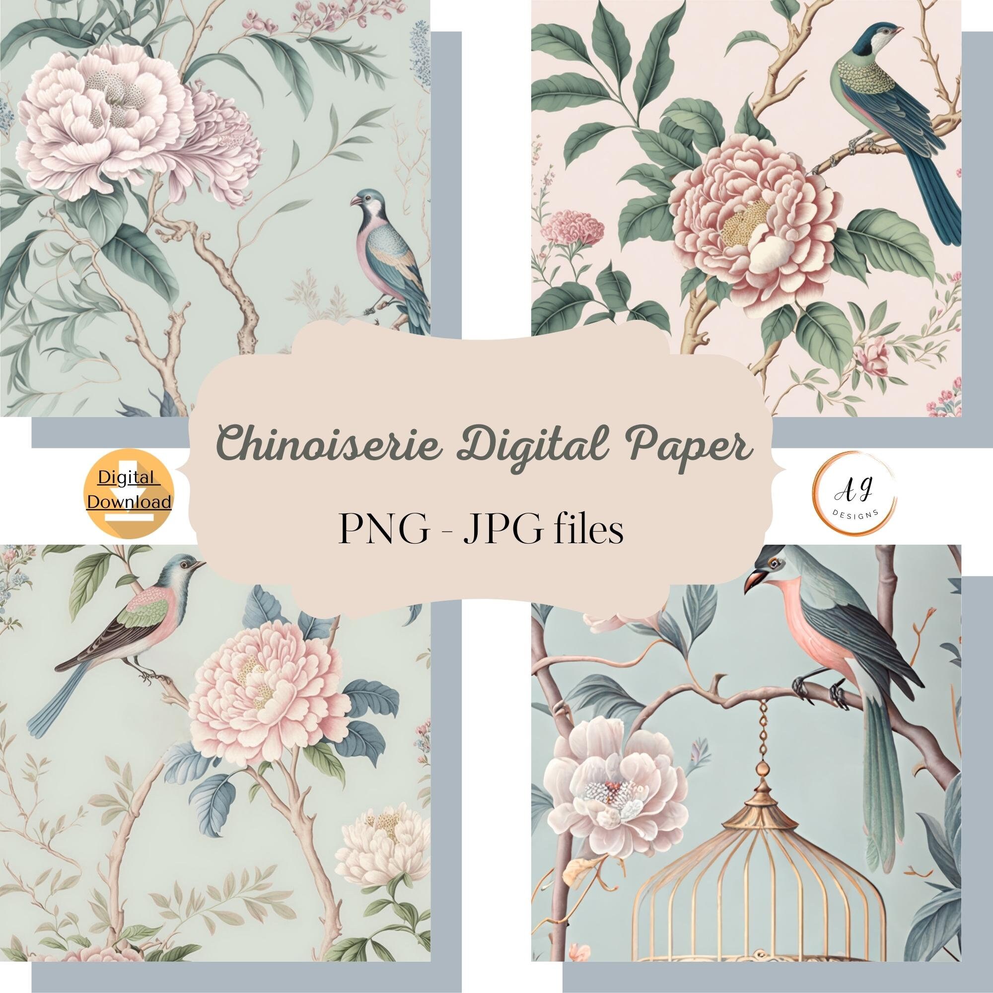 8 Colourful Chinoiserie Paper, Chinoiserie Art, Chinoiserie Paper ...