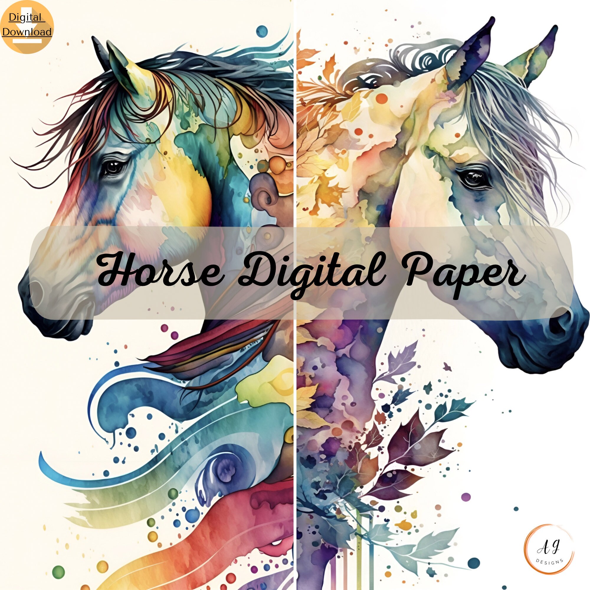 8 Rainbow Horse Digital Paper, Horse, Horse Printable, Horse Designs ...