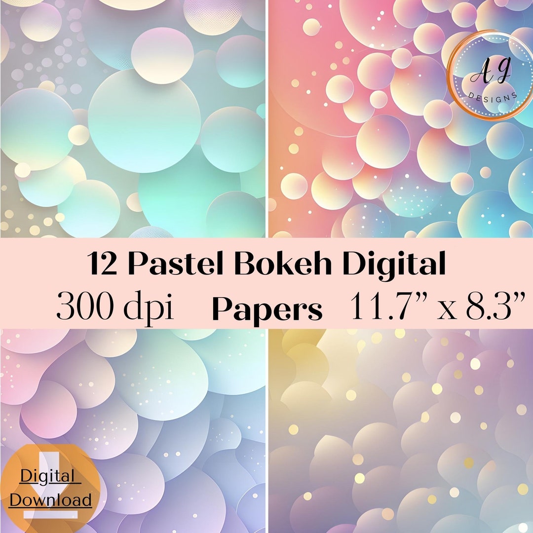 12 Pastel Bokeh Digital Paper, Ombré Digital Paper, Pastel Ombre ...