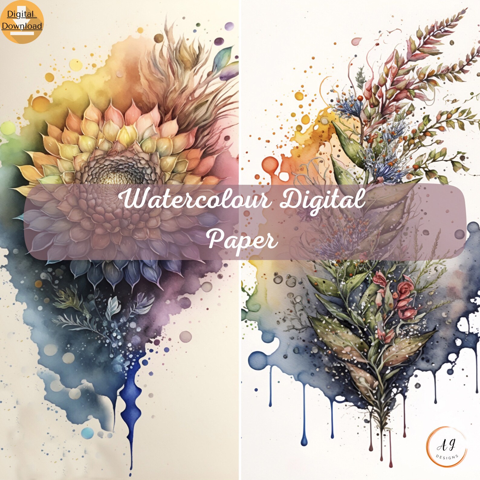 8 Rainbow Roses, Digital Clipart, Rainbow Printable, Floral Digital ...