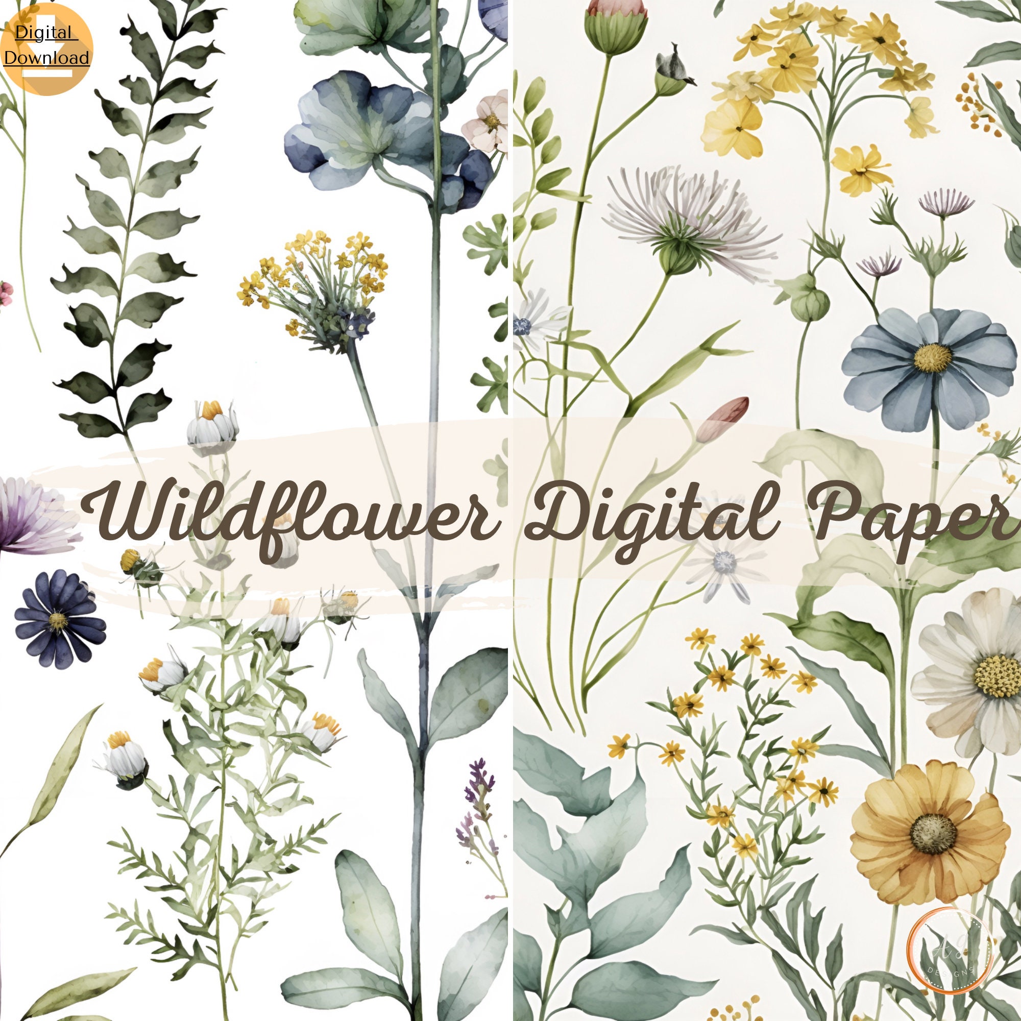 8 Wildflower Digital Paper, Floral Digital Paper, Floral Pattern ...
