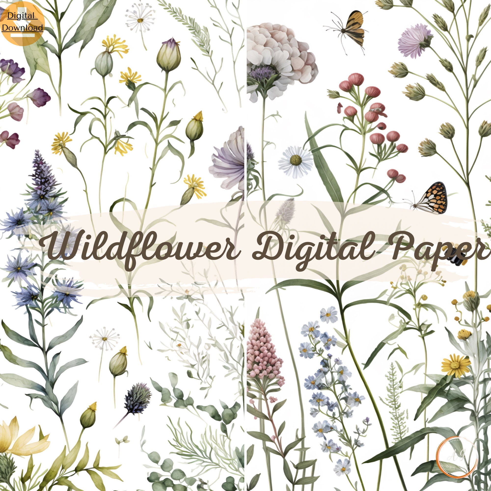 8 Wildflower Digital Paper, Floral Digital Paper, Floral Pattern ...