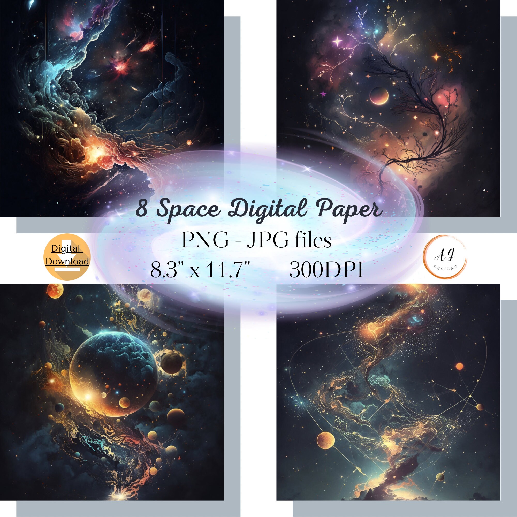8 Space Digital Paper, Outer Space, Galaxy Digital Paper, Galaxy ...