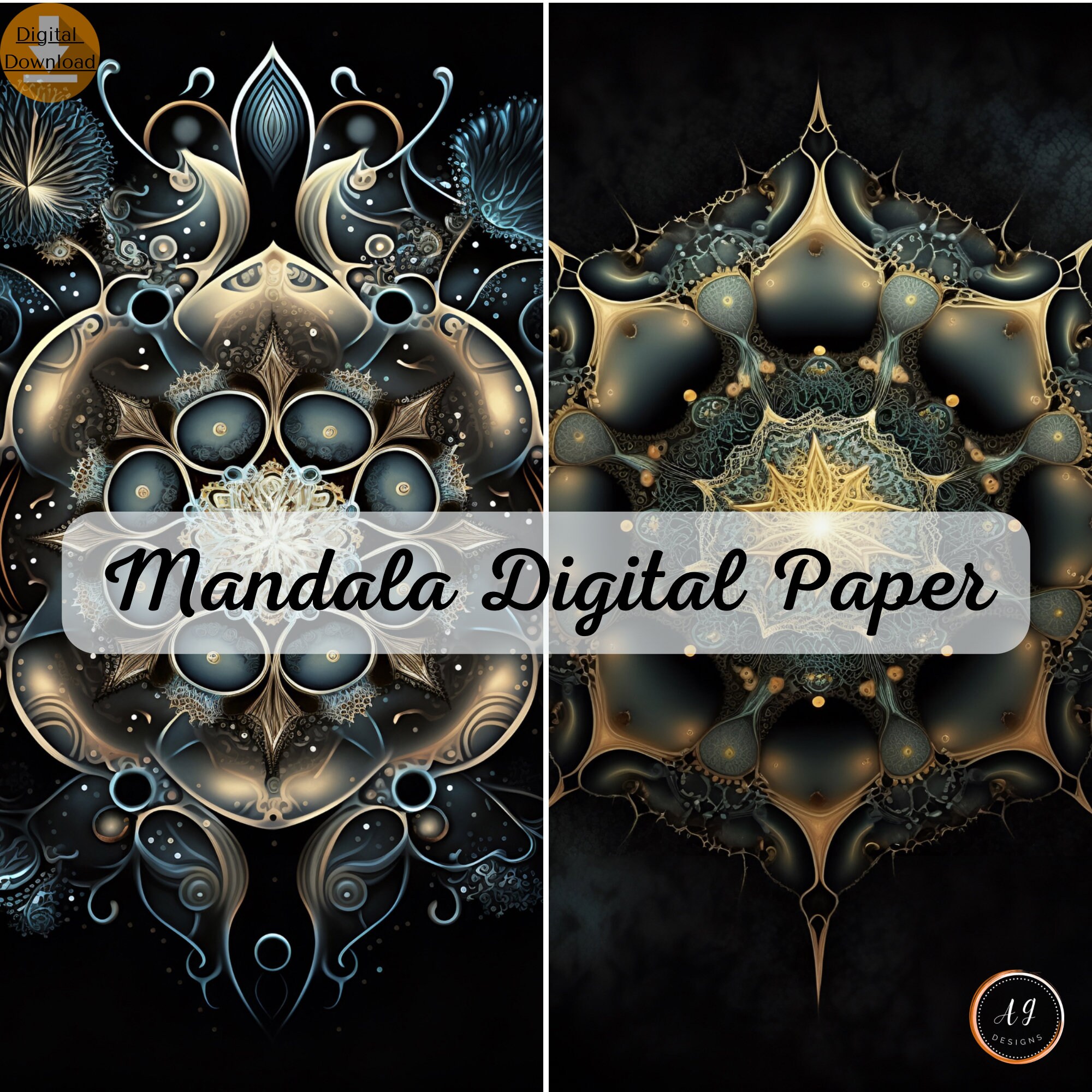 12 Mandala Digital Paper, Mandala Paper, Mandala Art, Mandala Digital ...