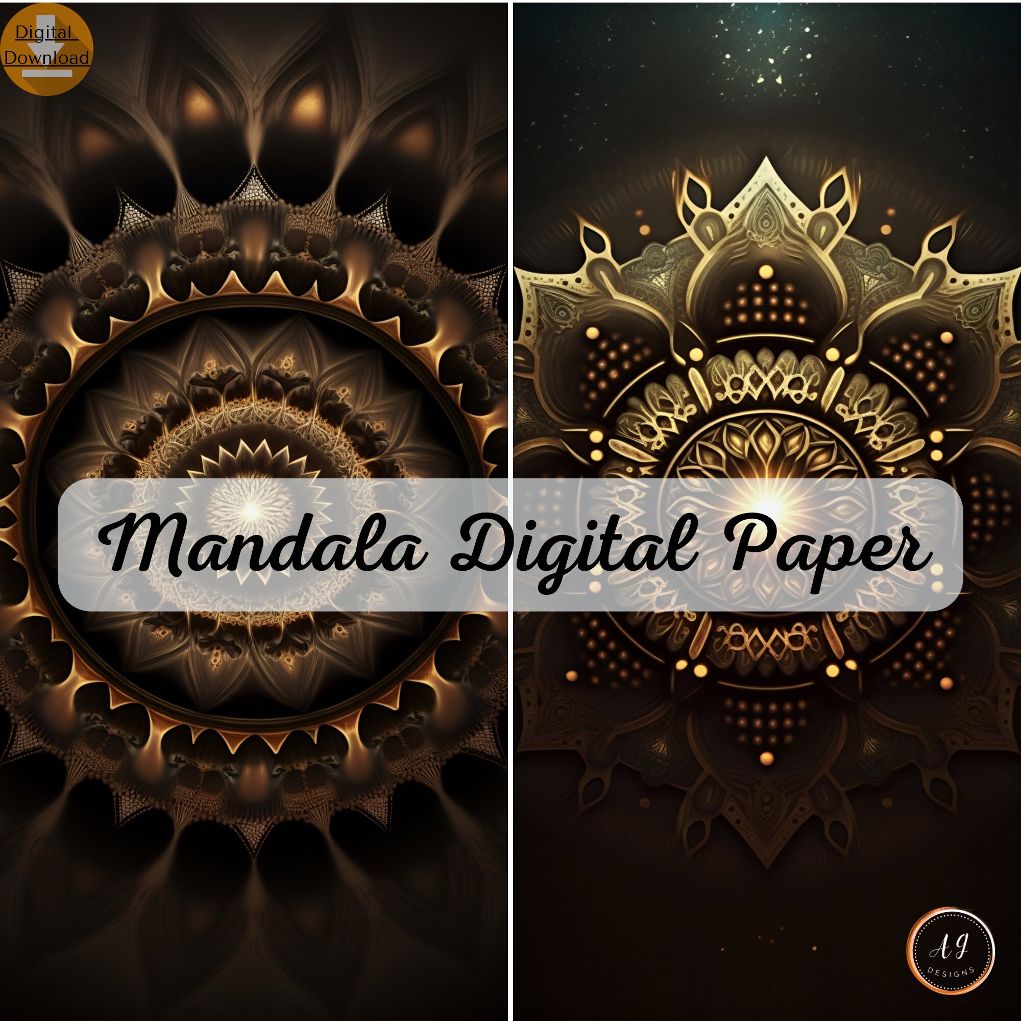 12 Mandala Digital Paper, Mandala Paper, Mandala Art, Mandala Digital ...