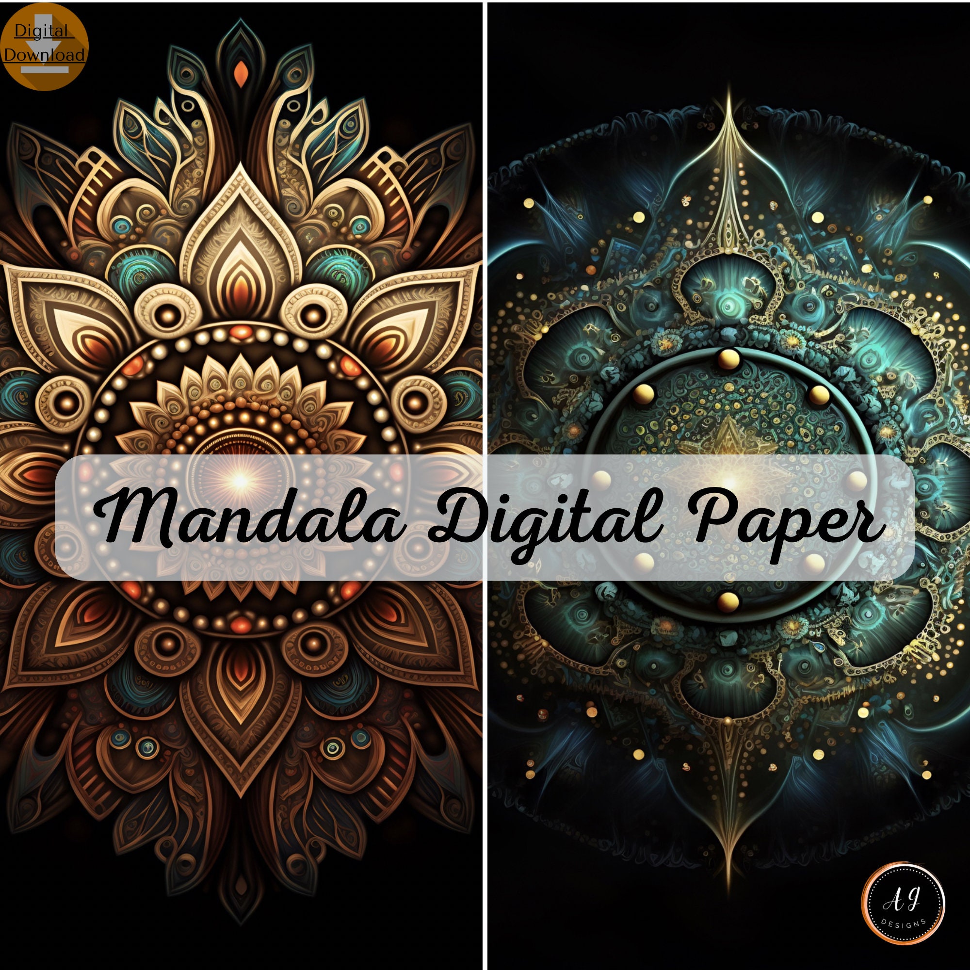 12 Mandala Digital Paper, Mandala Paper, Mandala Art, Mandala Digital ...