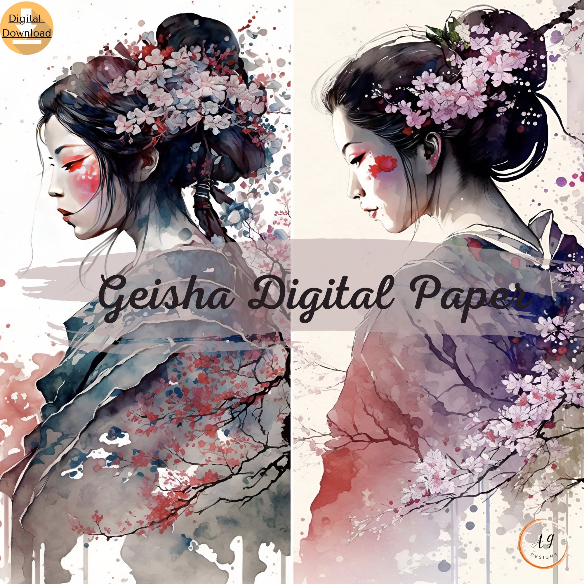 6 Pastel Geisha Digital Art Chinoiserie Art Asian Art Asian - Etsy