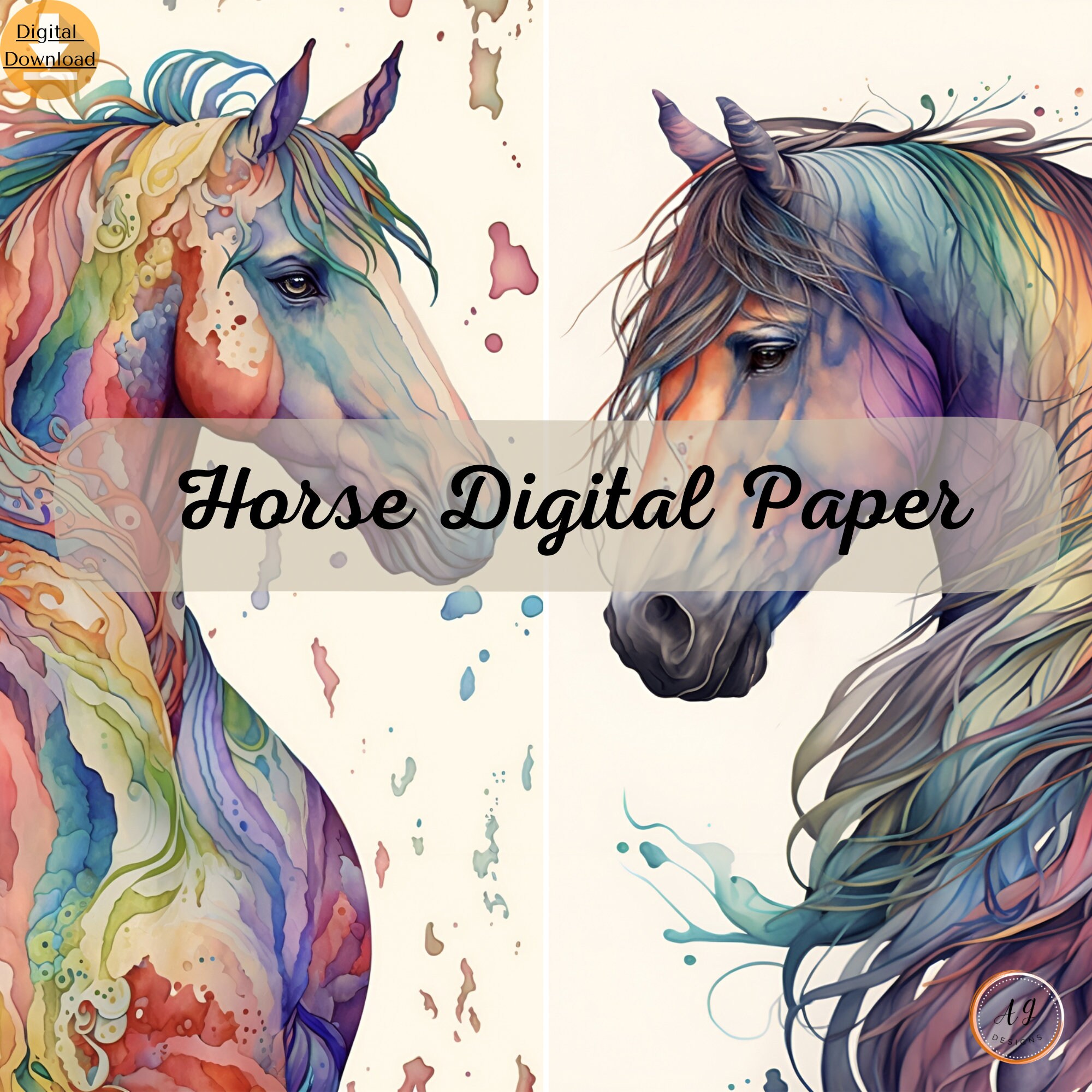8 Rainbow Horse Digital Paper, Horse, Horse Printable, Horse Designs ...