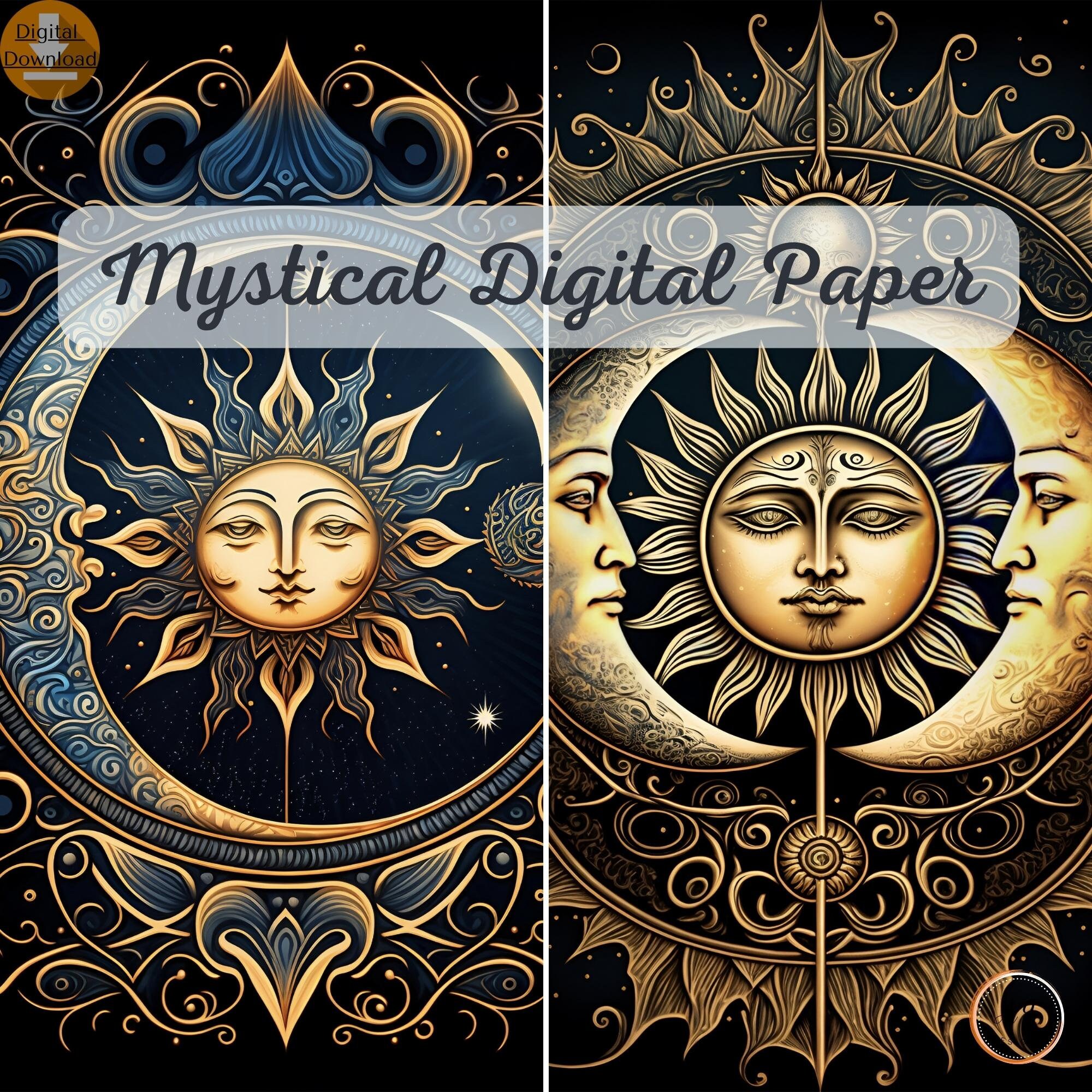 8 Mystical Paper, Mystical Pattern, Moon, Sun, Star, Tarot Cards ...