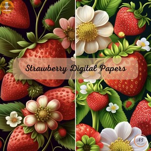 8 Strawberry Pattern, Clipart Strawberry, Summer Paper Pack ...