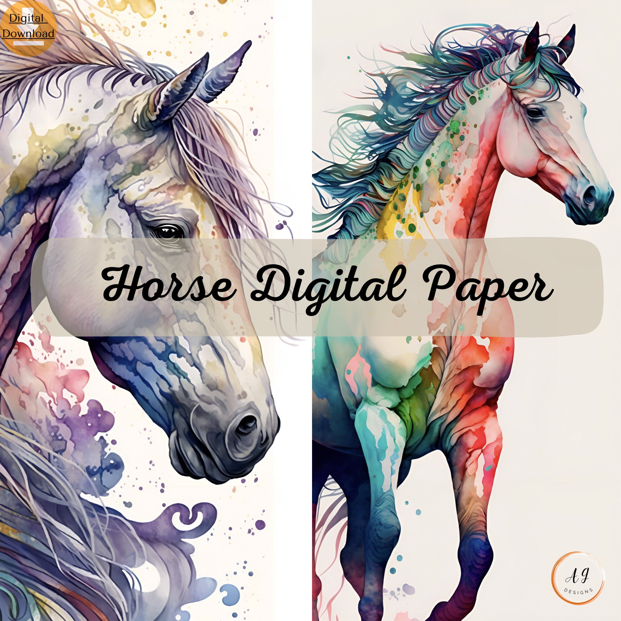 8 Rainbow Horse Digital Paper, Horse, Horse Printable, Horse Designs ...