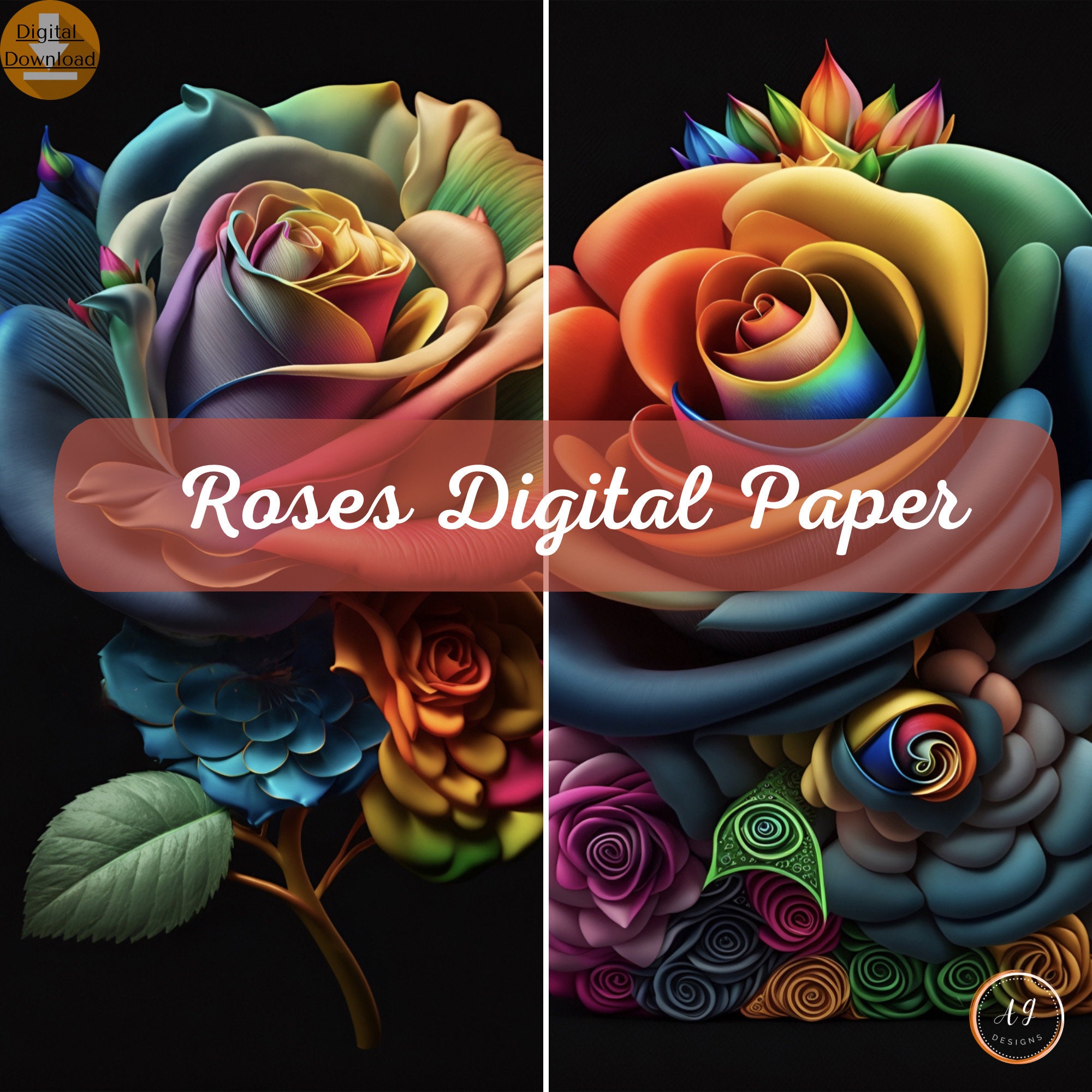 8 Rainbow Roses Digital Clipart Rainbow Printable Floral - Etsy