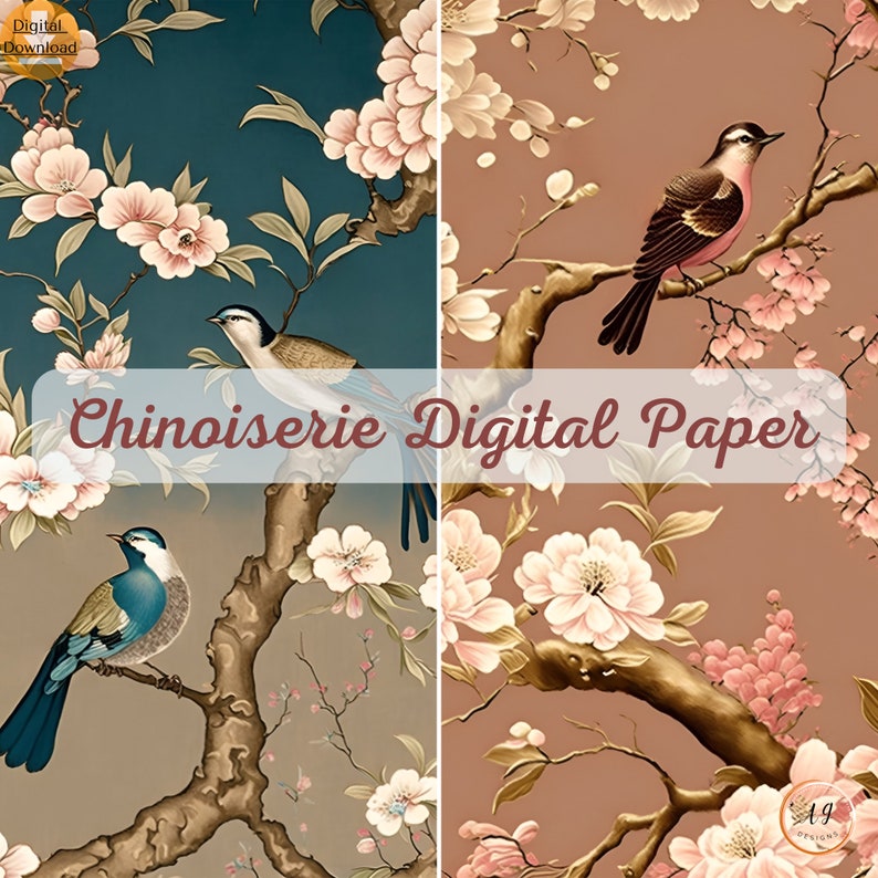 8 Colourful Chinoiserie Paper Chinoiserie Art Chinoiserie - Etsy