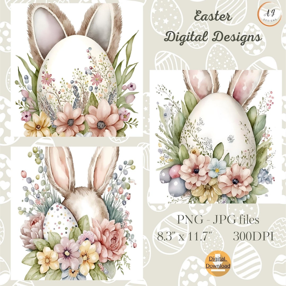 6 Easter Egg Design, Rabbit Pattern Paper, Easter Digital Clipart ...