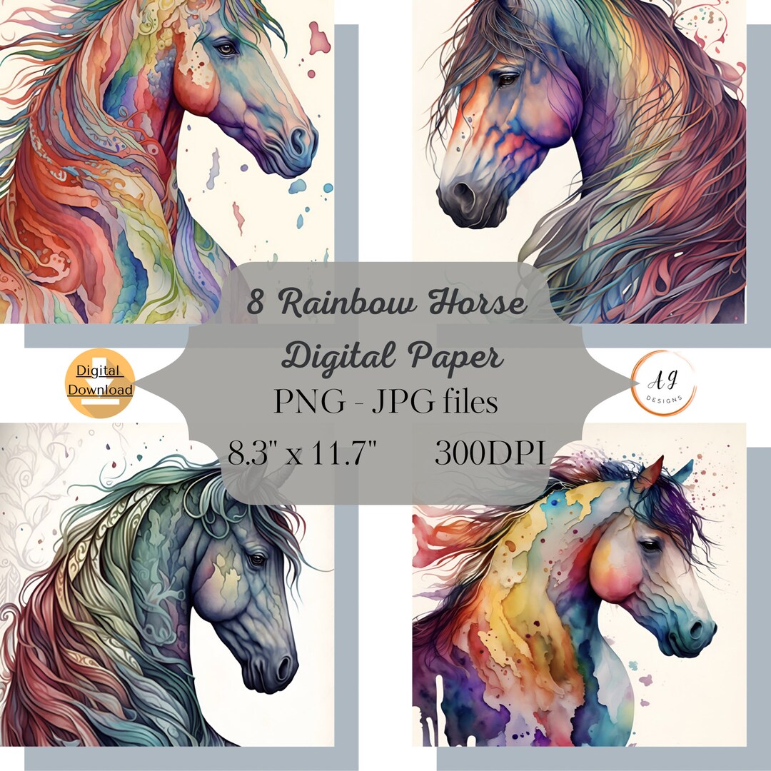 8 Rainbow Horse Digital Paper, Horse, Horse Printable, Horse Designs ...