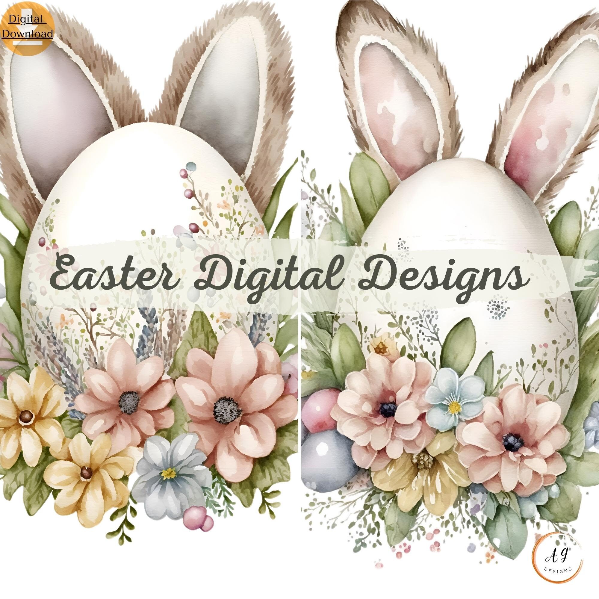 6 Easter Egg Design, Rabbit Pattern Paper, Easter Digital Clipart ...