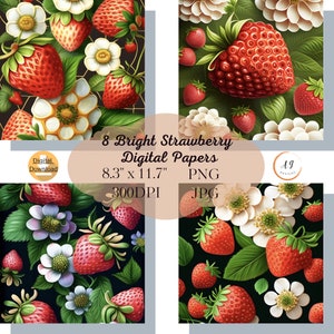8 Strawberry Pattern, Clipart Strawberry, Summer Paper Pack ...