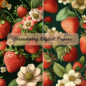 8 Strawberry Pattern, Clipart Strawberry, Summer Paper Pack ...