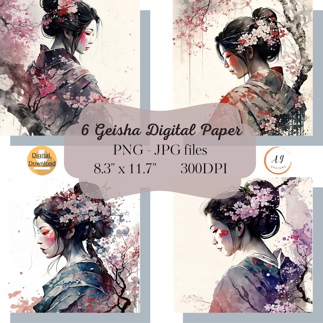 6 Pastel Geisha Digital Art, Chinoiserie Art, Asian Art, Asian Digital ...
