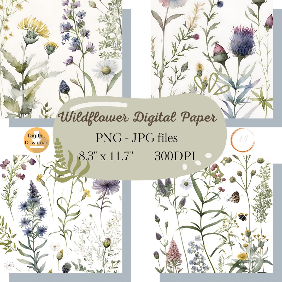 8 Wildflower Digital Paper, Floral Digital Paper, Floral Pattern ...
