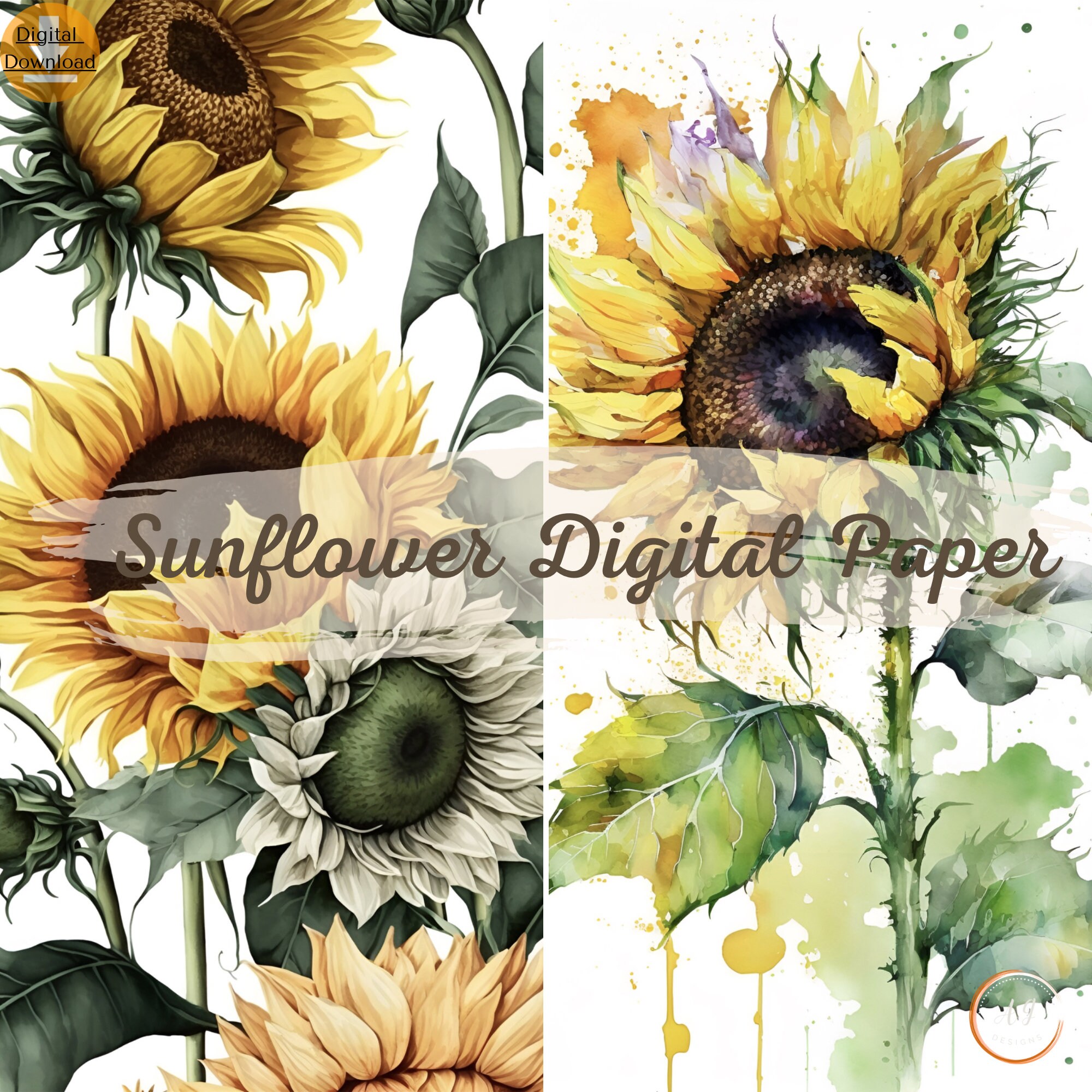 8 Yellow Sunflower Digital Paper Pack, Sunflower Paper, Sunflower ...