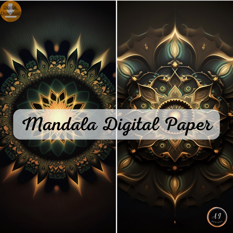 12 Mandala Digital Paper, Mandala Paper, Mandala Art, Mandala Digital ...