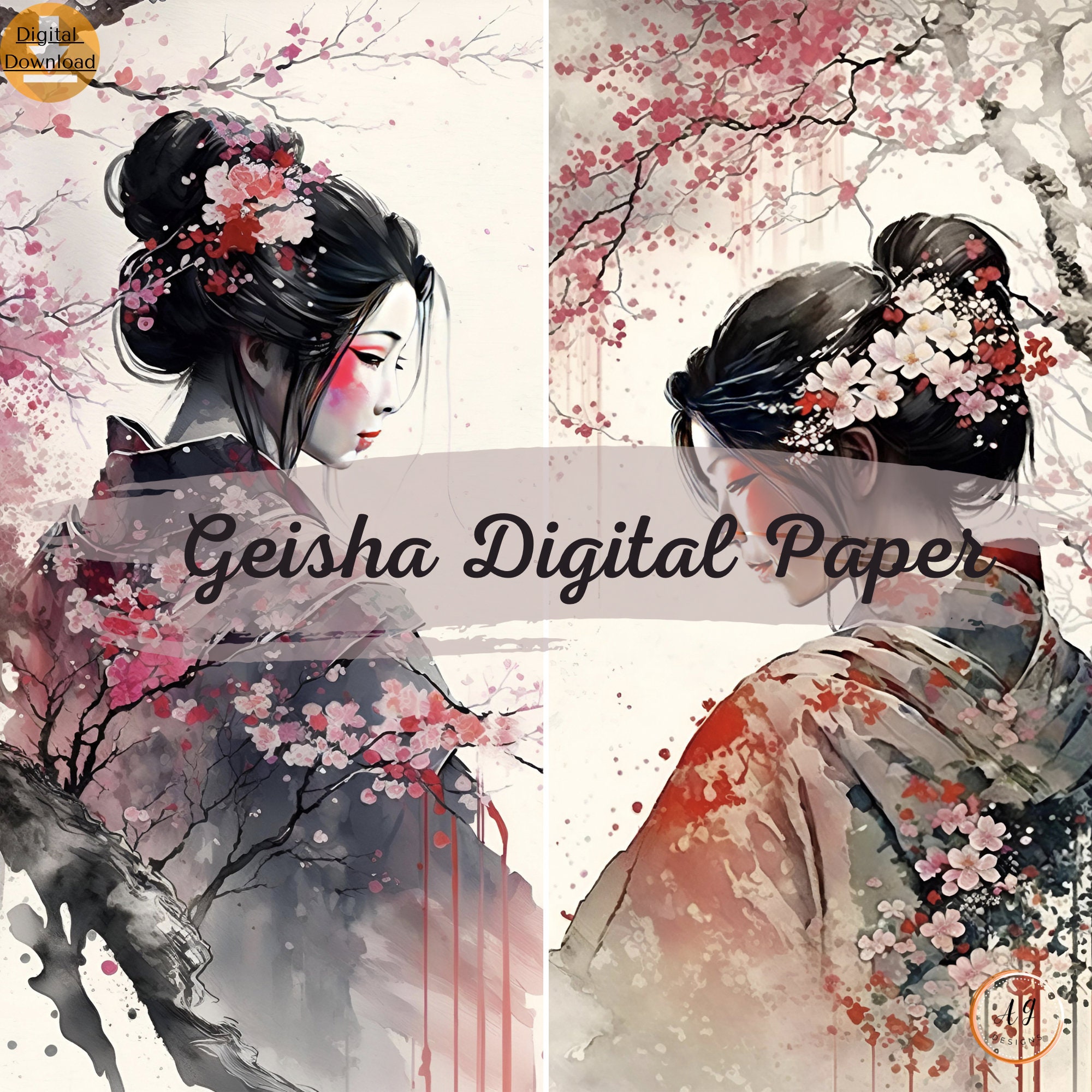6 Pastel Geisha Digital Art Chinoiserie Art Asian Art Asian - Etsy