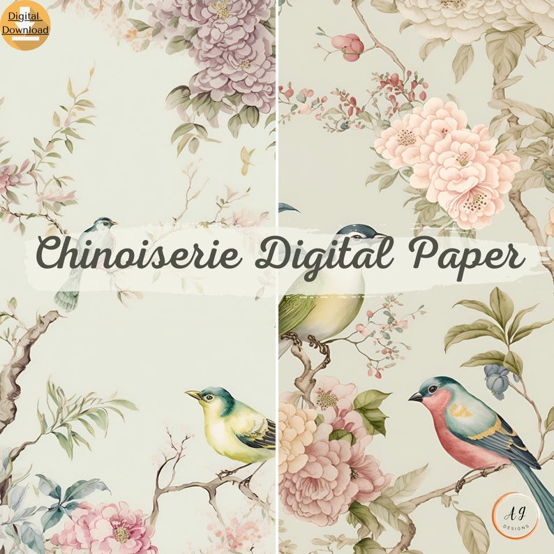 8 Bird Chinoiserie Paper Chinoiserie Art Chinoiserie Paper - Etsy
