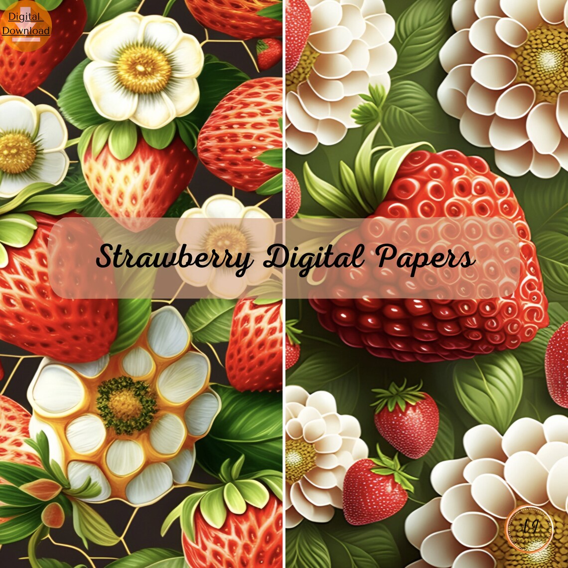 8 Strawberry Pattern, Clipart Strawberry, Summer Paper Pack ...