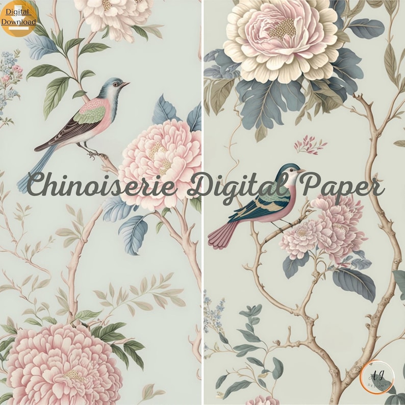 8 Colourful Chinoiserie Paper, Chinoiserie Art, Chinoiserie Paper ...