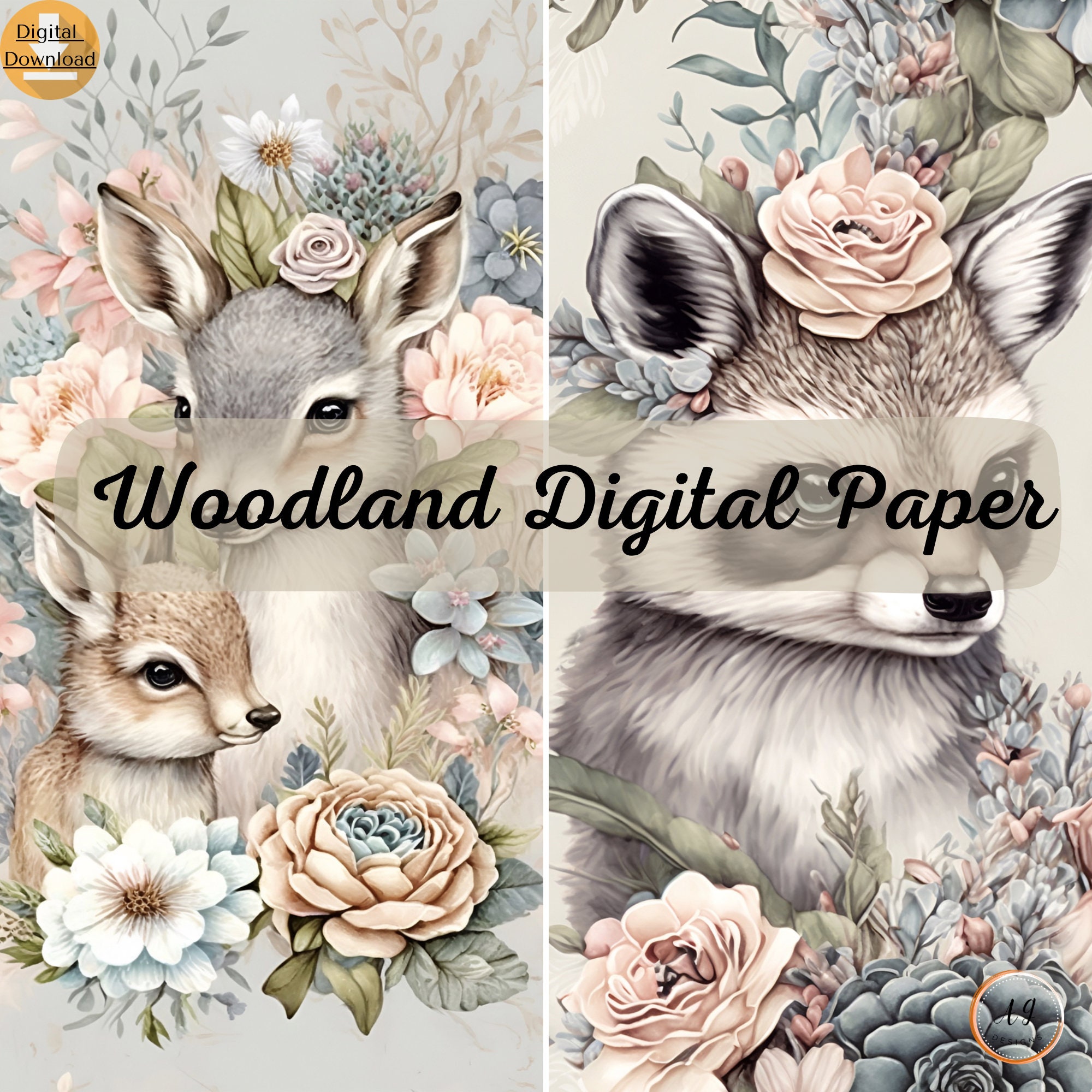 8 Cute Woodland Paper, Deer, Fox Digital Paper, Woodland Animals ...