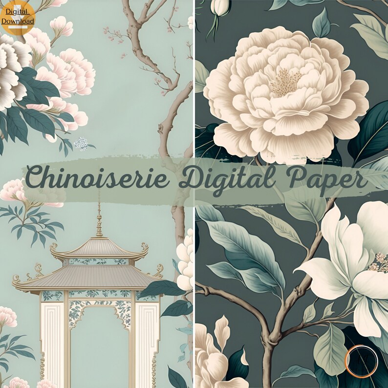 8 Colourful Chinoiserie Paper Chinoiserie Art Chinoiserie - Etsy