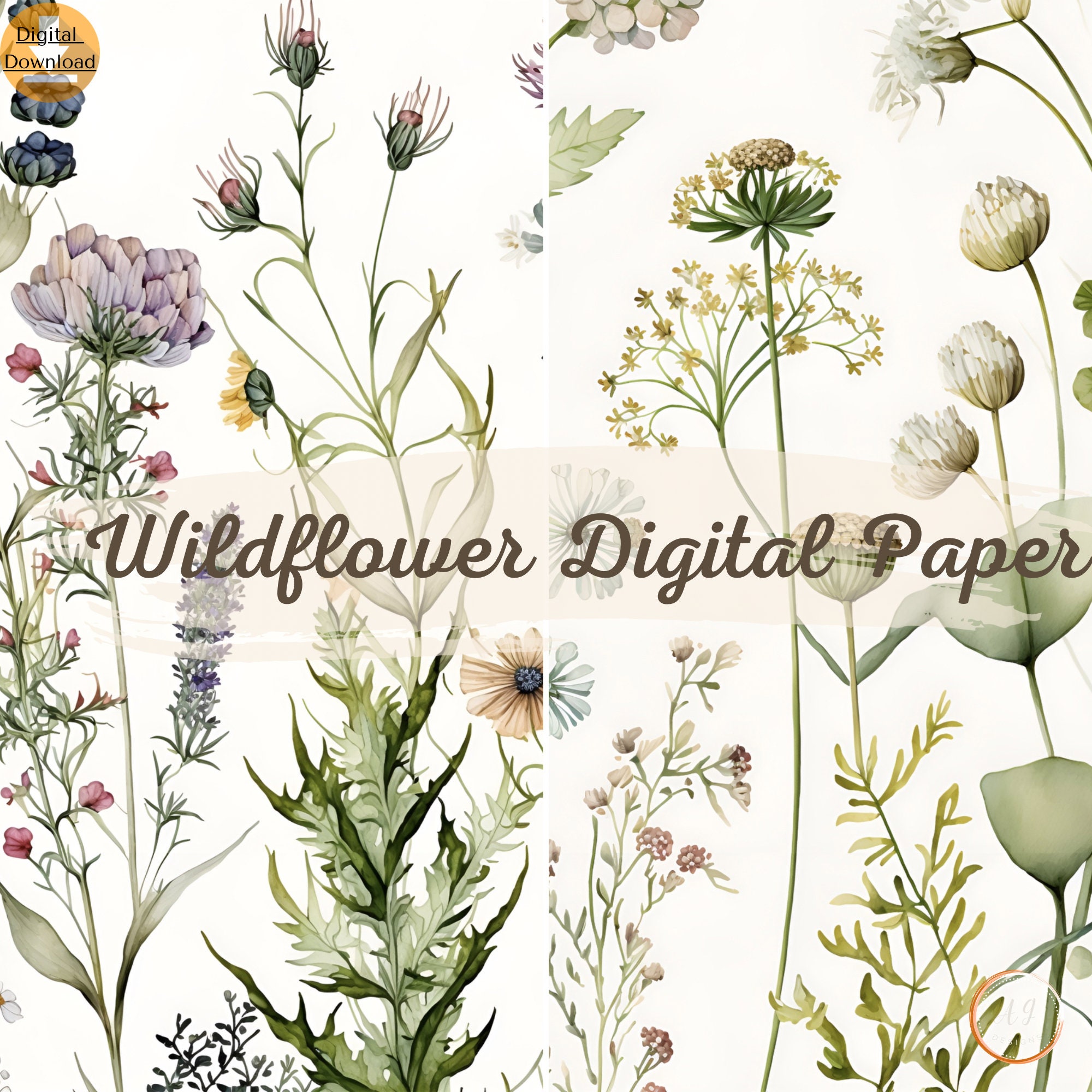 8 Wildflower Digital Paper, Floral Digital Paper, Floral Pattern ...