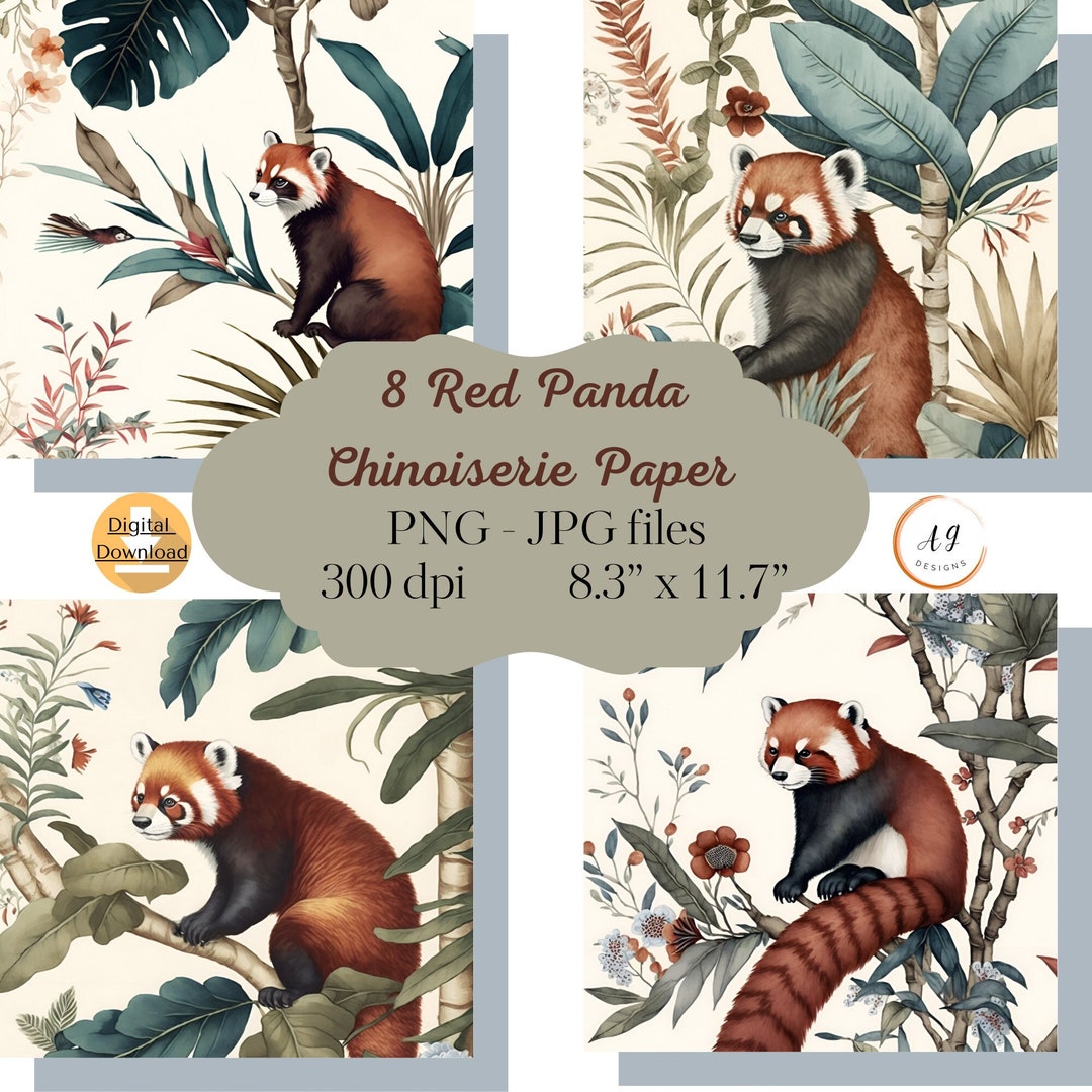 8 Red Panda Chinoiserie Paper, Chinoiserie Art, Chinoiserie Paper ...