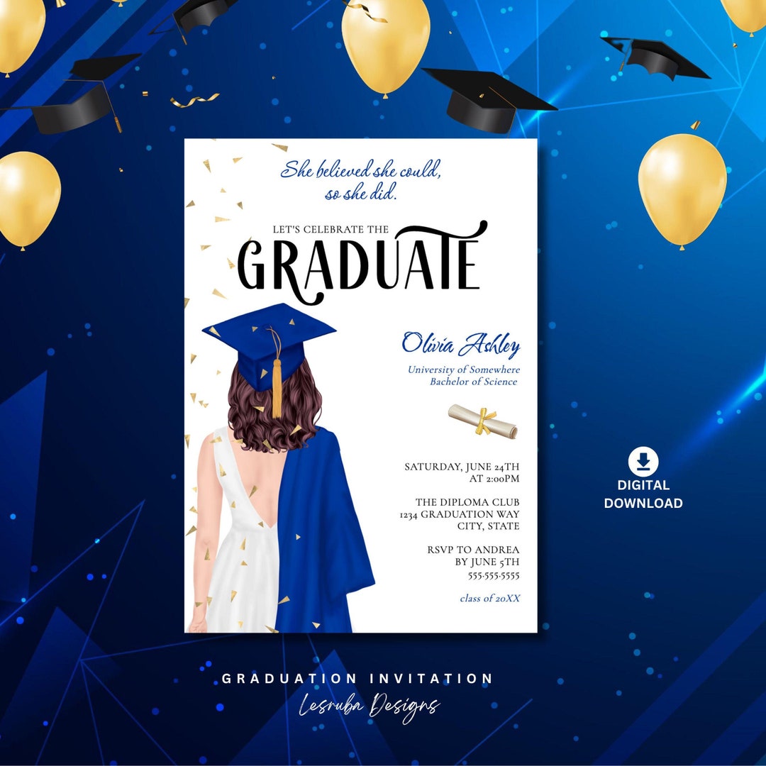 Female Graduation Party Invitation, Navy Blue Graduation Invite ...