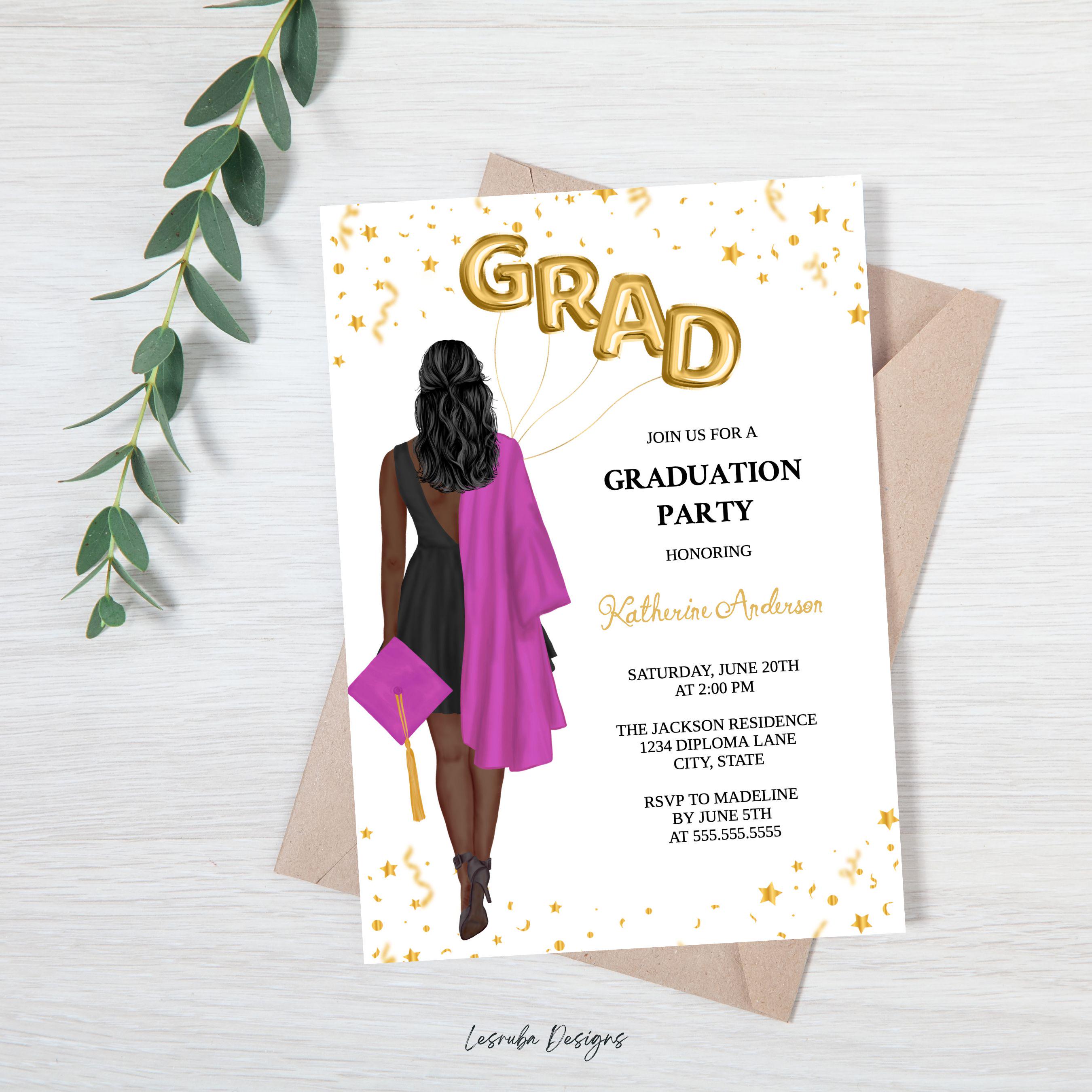 African American Female Graduation Invitation, Grad Party Editable ...
