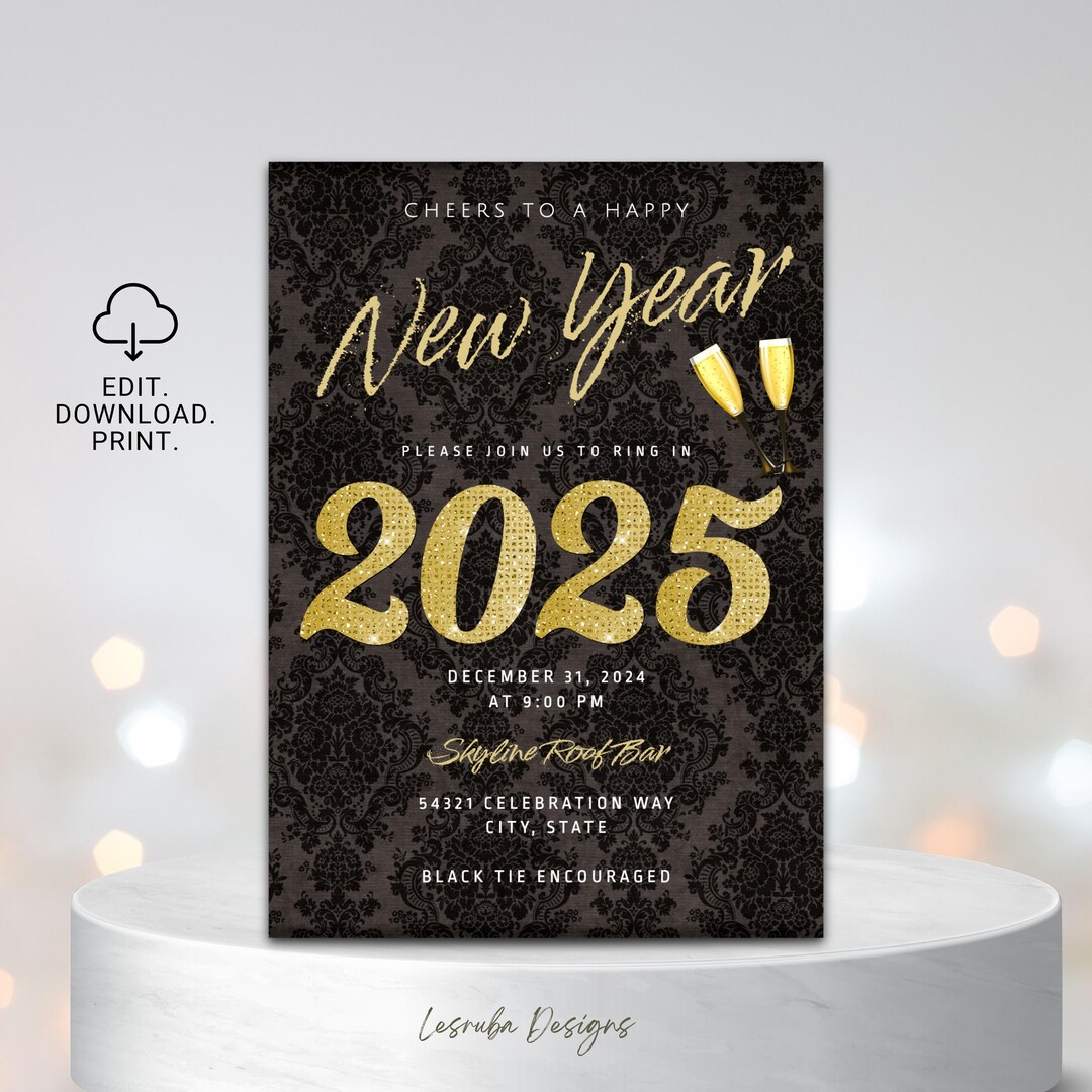 EDITABLE New Year's Eve Party Invitation Template, New Years Invitation ...