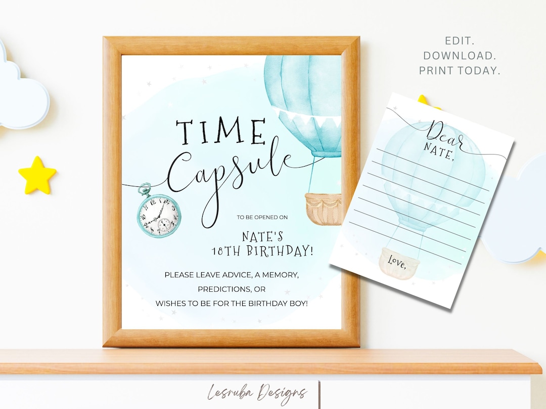 Onederful 1st Birthday Time Capsule Template Blue First Birthday Boy ...