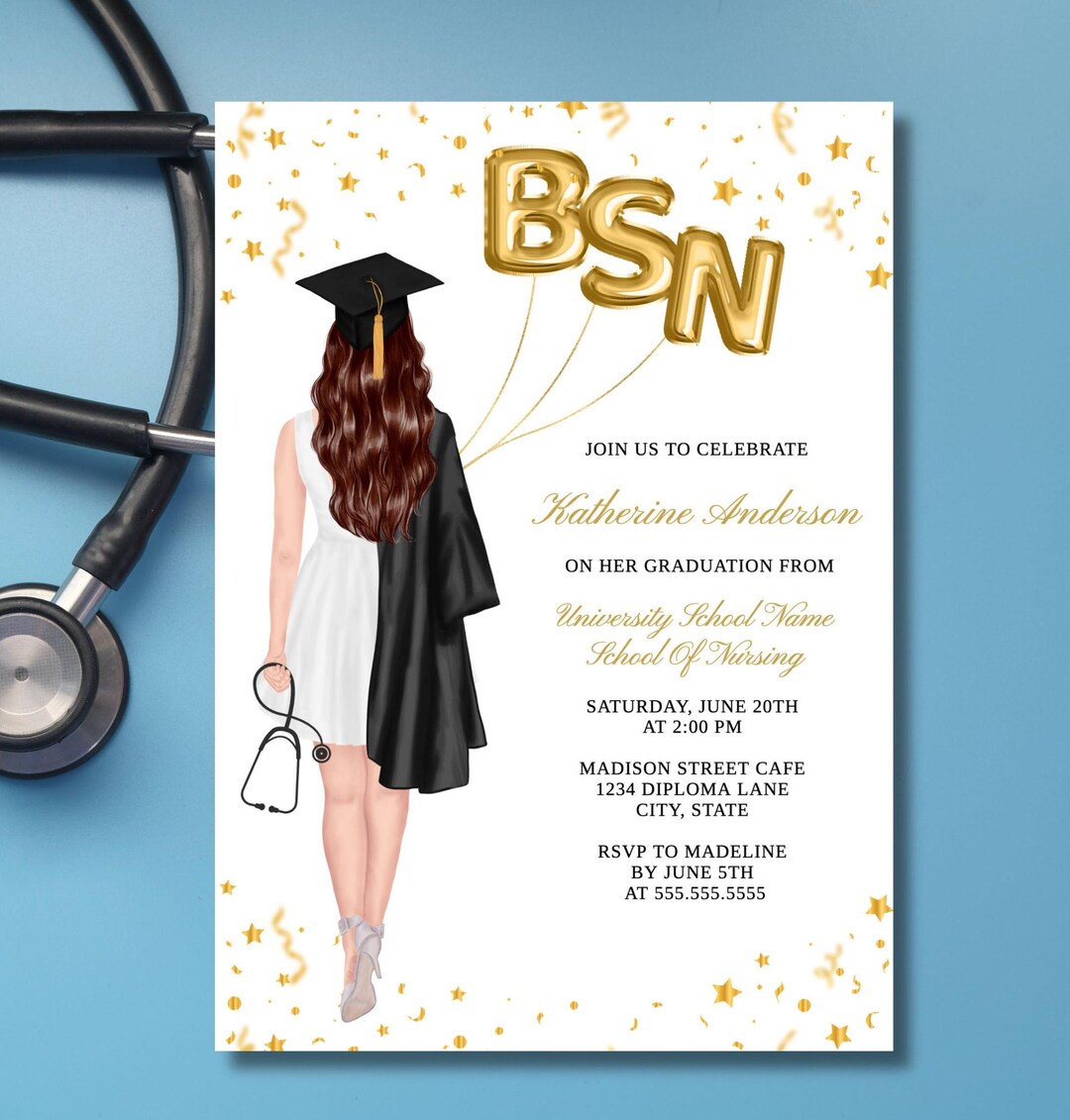 Nurse Graduation Invitation, BSN Graduation Invitation, Nursing Degree ...