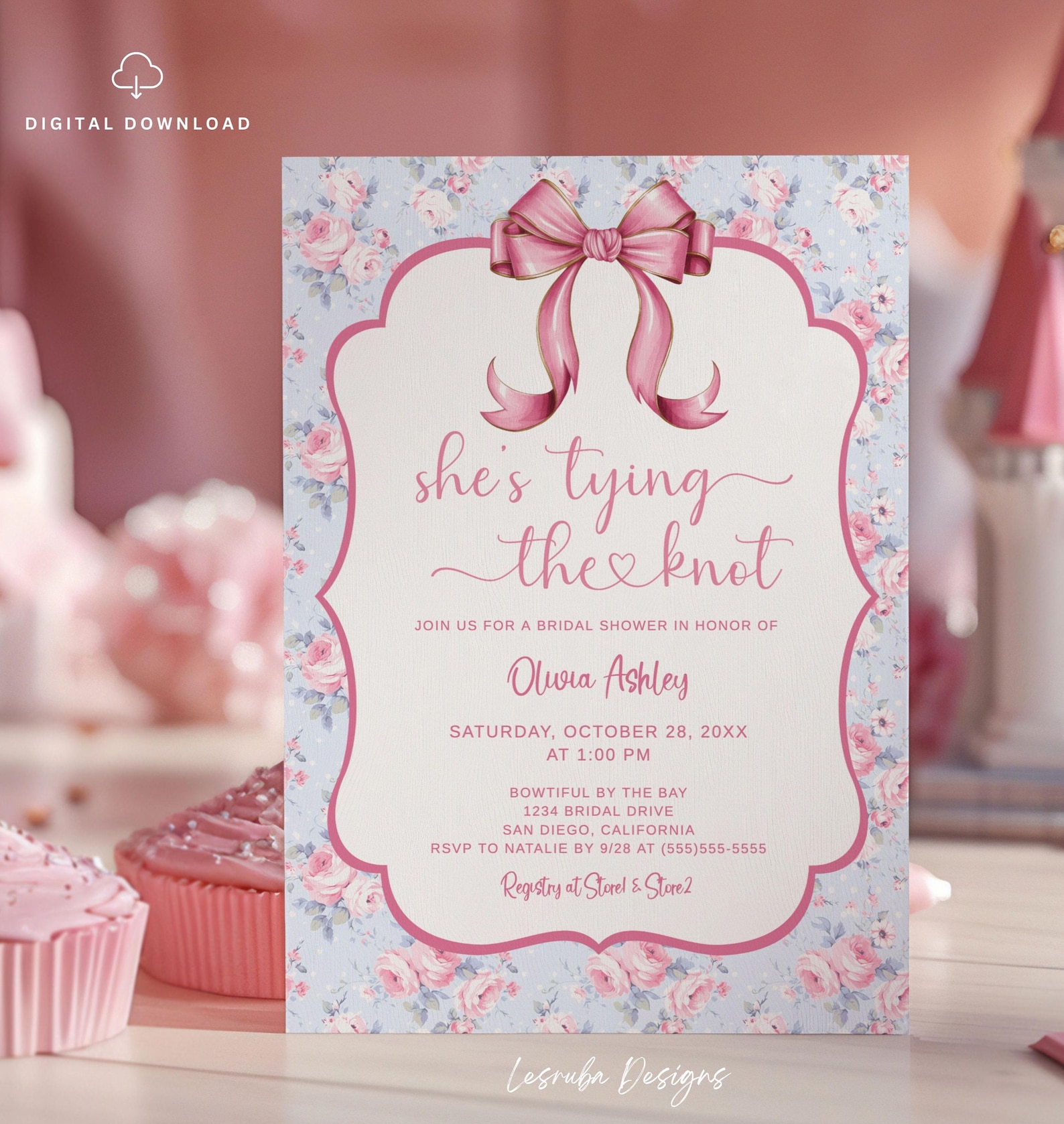 She's Tying the Know Bridal Shower Invitation, Shabby Chic Bow Bridal ...
