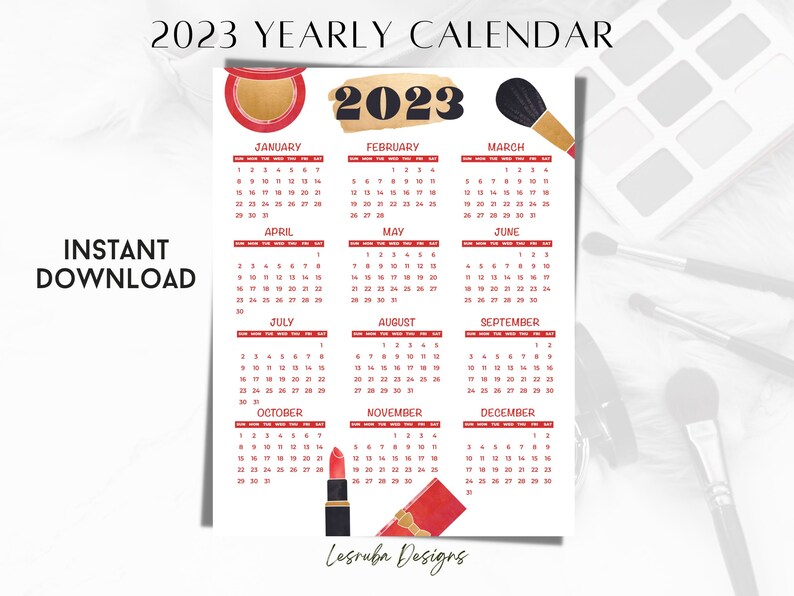 2023 Year Calendar Printable, Yearly Wall Calendar, Annual 2023 ...