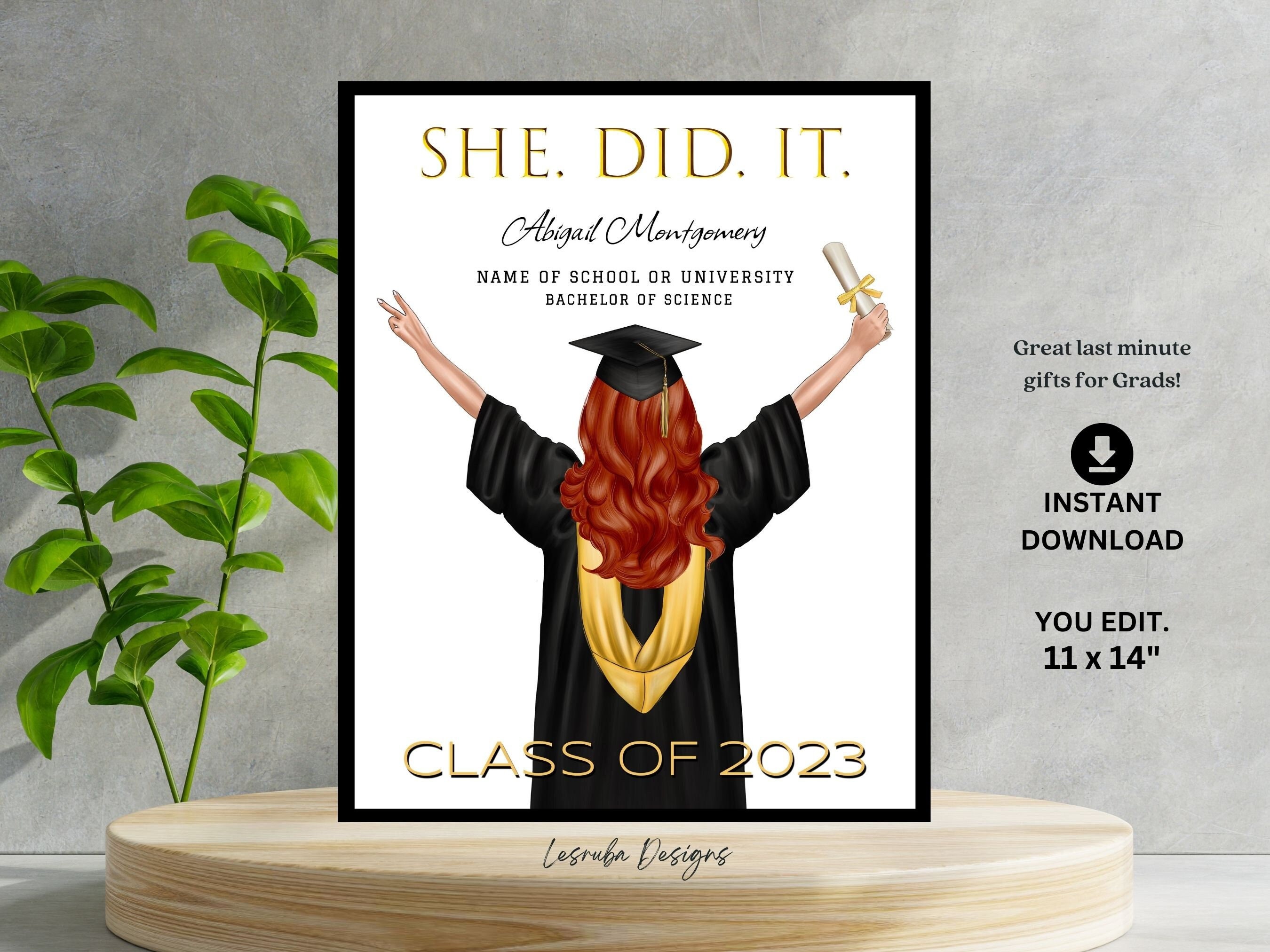 Personalized Graduation Print, She Did It Graduation Gift, Graduation Print for Her, Female Grad ...