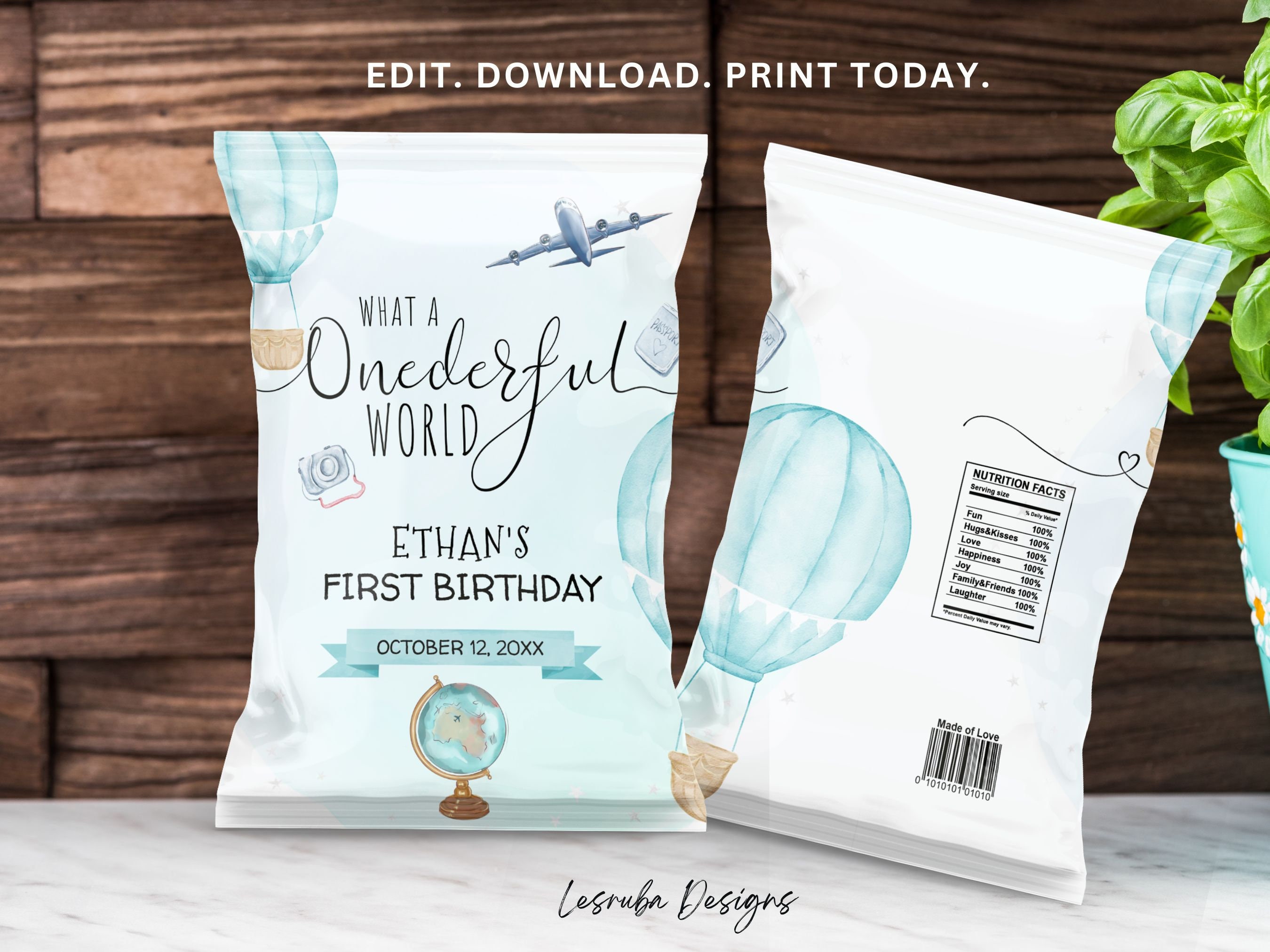 Onederful Birthday Chip Bag Cover Editable Template, Onederful 1st ...