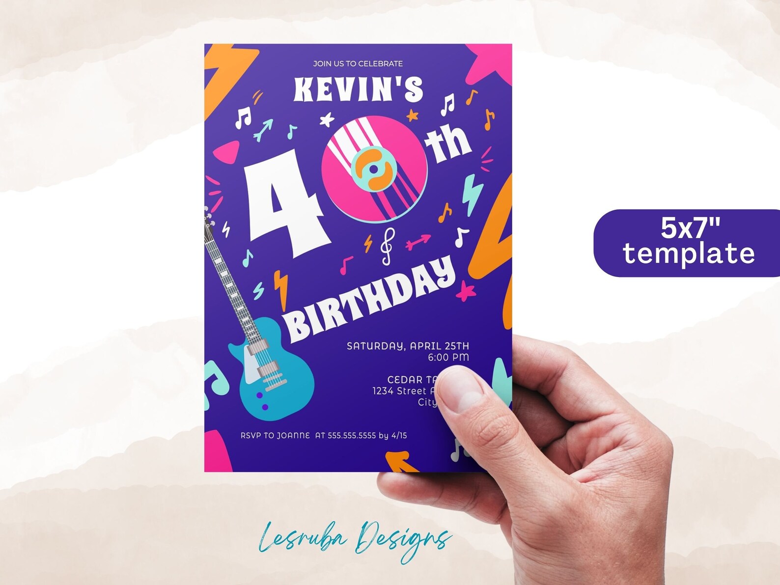 Guitar Rock Music Birthday Invitation, 20th 30th 40th 50th 60th 70th ...