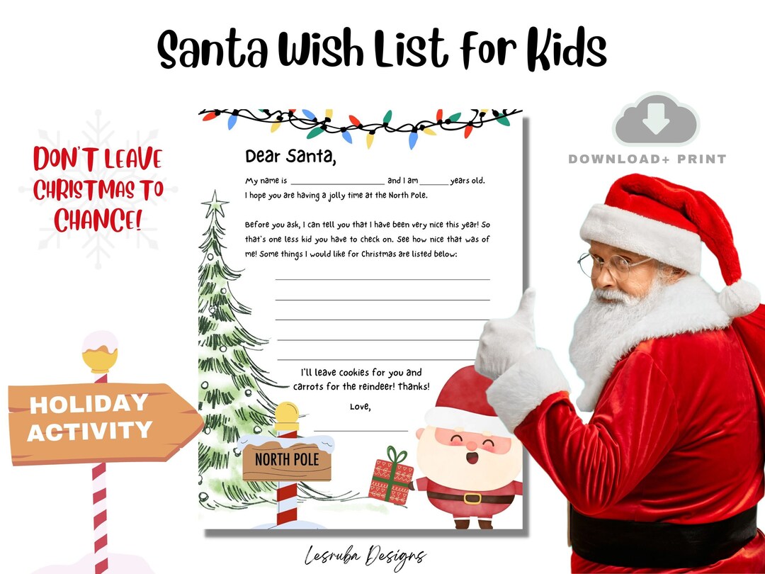 Dear Santa Letter Instant Download, Printable Child's Christmas Wish ...